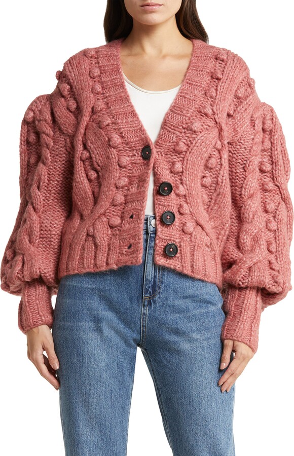 Sea Caden Puff Sleeve Cable Wool Cardigan - ShopStyle