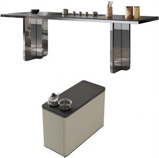 DECADANZ Rectangle Sintered Stone Executive Tea Desk and Side Cabinet ...