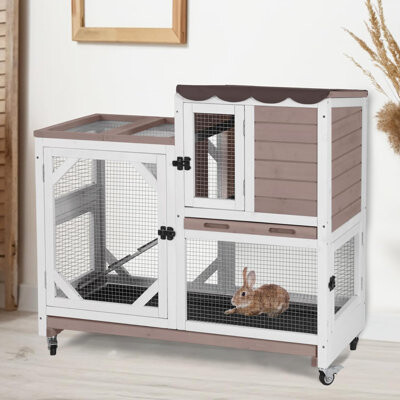 Archie & Oscar Rabbit Cage Indoor Outdoor Bunny Hutch on Wheels, 2 ...