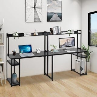 LivEditor Office Double Workstation Desk,Computer Desk with Storage and ...