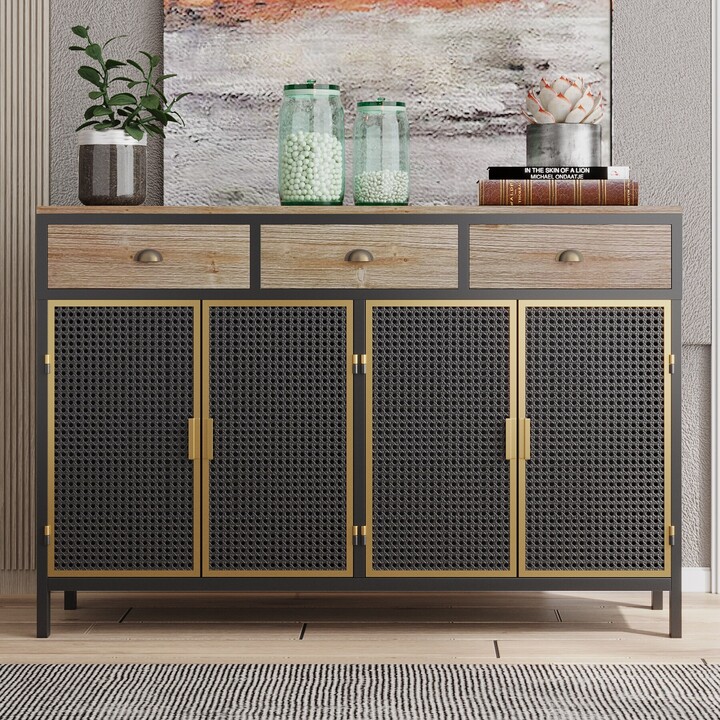 47.64" Wide 2 Doors Modern Sideboard with 3 Top Drawers, Freestanding ...