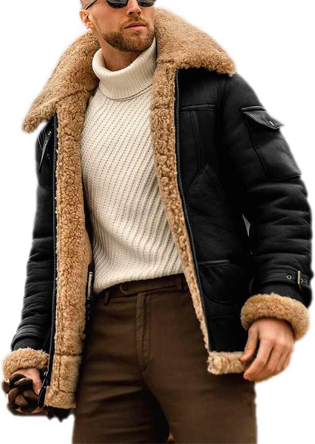 MANYMANY Mens Vintage Aviator Jacket Men Cargo Shearling Classic ...