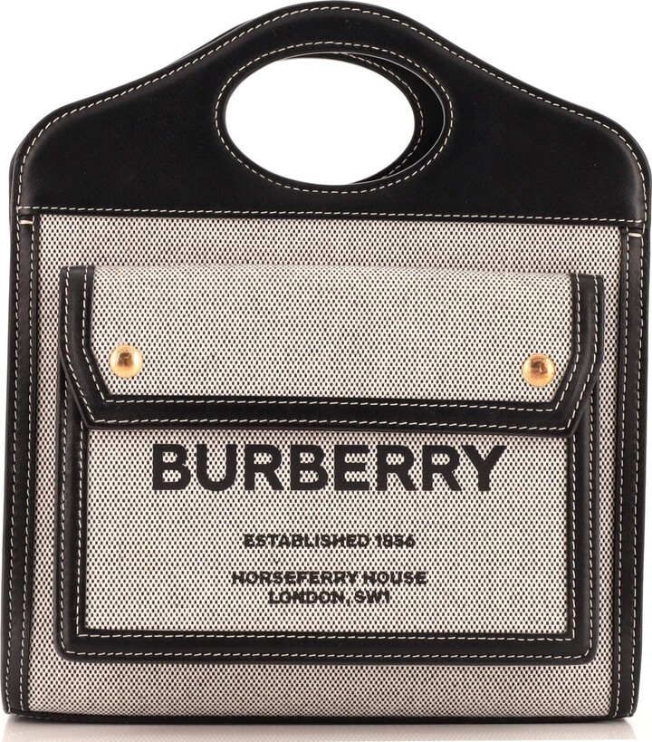 Burberry Logo Pocket Tote Canvas with Leather Mini - ShopStyle Shoulder ...