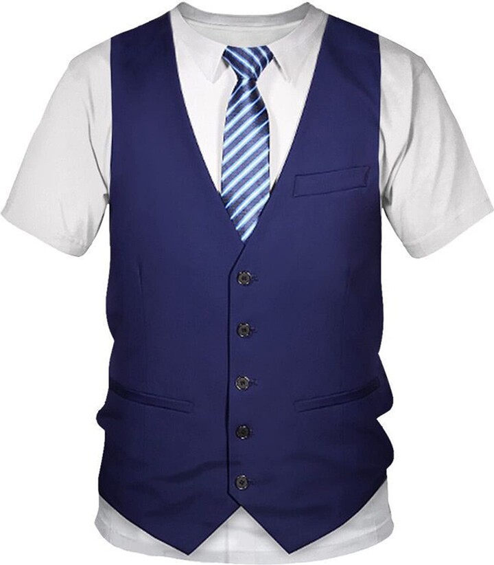 inhzoy Men Short Sleeve Fake Suit Vest 3D Printed T-Shirt Funny Fake ...