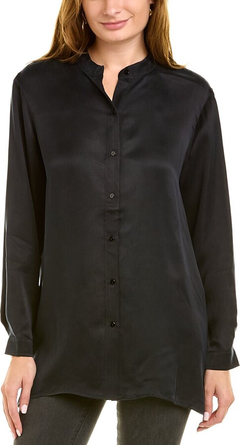 Eileen Fisher Sandwashed Mandarin Collar Boxy Shirt - ShopStyle Tops