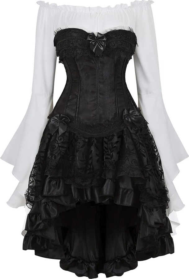 Grebrafan Zipper Corset Skirt with Blouse Steampunk Corsets Costume (UK ...