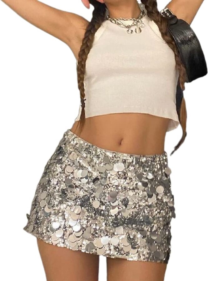 DSORVICD Women’s Y2k Sexy Sequin Skirt Sparkly Bodycon Mini Skirts Night Out Party Club Shiny ...
