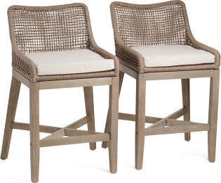 Set Of 2 Wooden Grid Weave Rope Counter Stools - ShopStyle