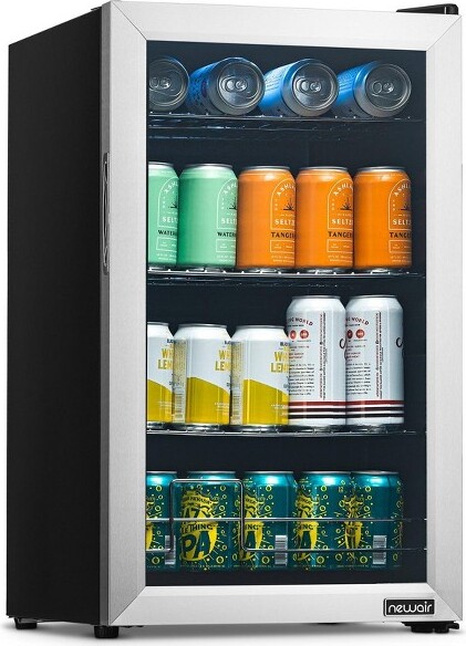 NewAir 100 Can Beverage Fridge with Glass Door, Small Freestanding Mini ...