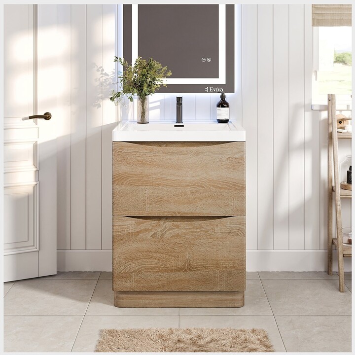 Eviva Smile White Oak 24-inch Modern Free-standing Bathroom Vanity Set with Integrated White ...