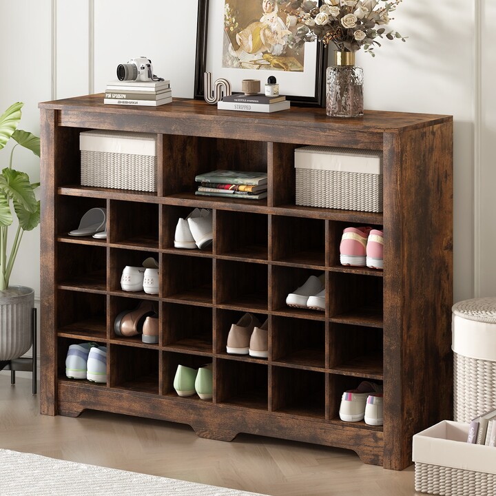 CTEX Sleek Design 24 Shoe Cubby Console, Modern Shoe Cabinet with ...