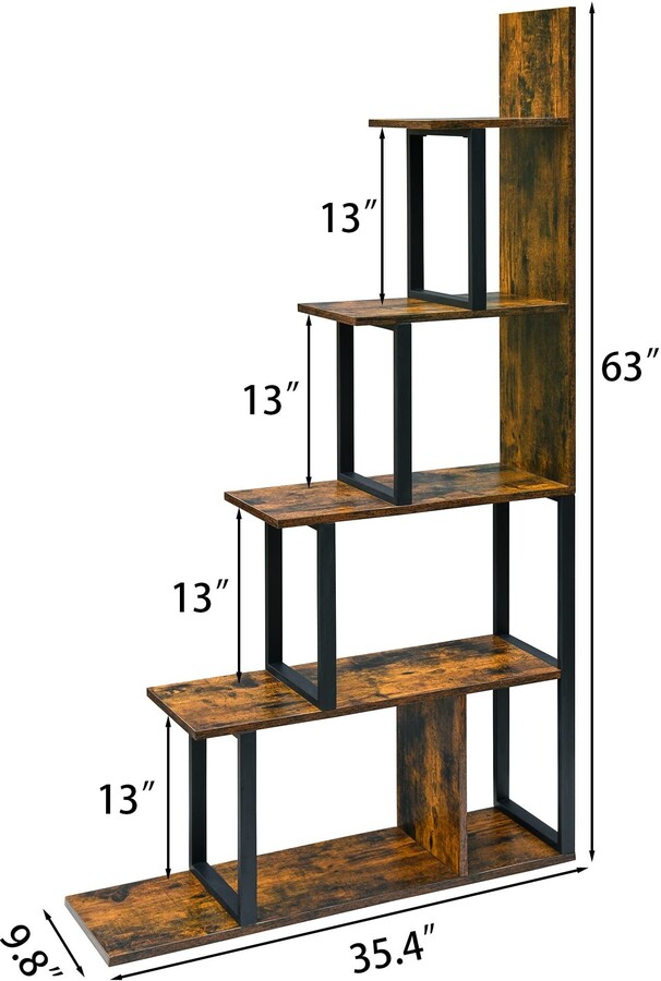 Howcool 5-tire Bookshelf and Corner Bookcase, Ladder Storage Rack ...