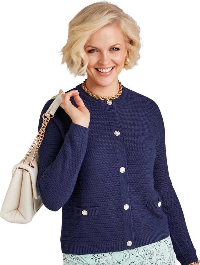 Amber Ladies Long Sleeve Textured Knit Jacket Style Cardigan with ...