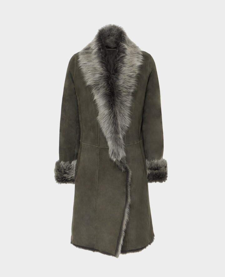 Three Quarter Shearling Fur Trim Coat - ShopStyle