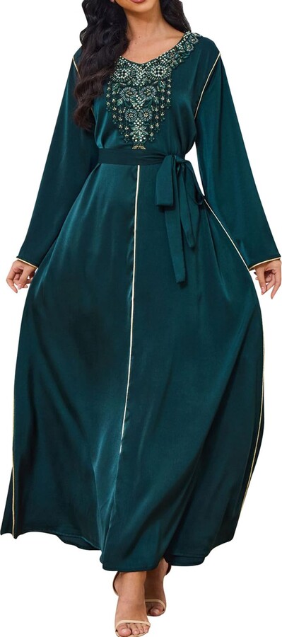 Generic Women Muslim Maxi Dress Islamic Robe Abaya Embroidered Dress ...