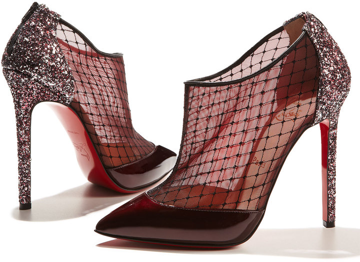 Christian Louboutin Fillette Patent/Mesh Glitter-Heel Bootie ...