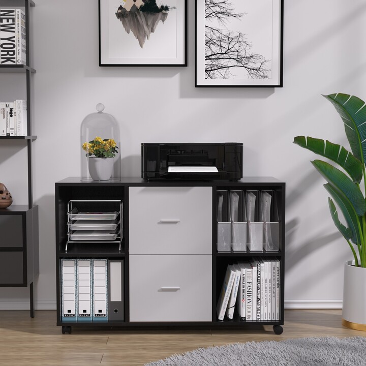 GREATPLANINC 2 Drawer Wood Filing Cabinet With 4 Shelves & Wheels ...