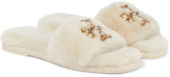 Tory Burch Embellished shearling slides - ShopStyle