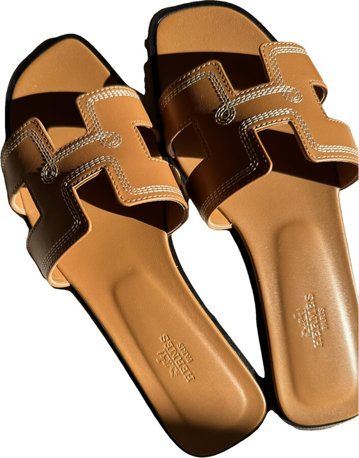 Hermes Oran leather mules - ShopStyle