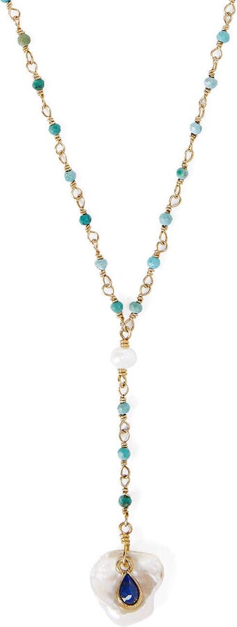 Chan Luu Aqua Mix Goldtone Y Style Necklace - ShopStyle