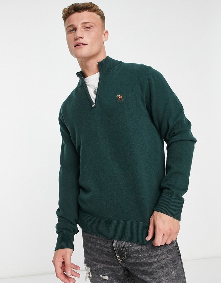 Abercrombie & Fitch icon logo half zip knit sweaters in green - ShopStyle
