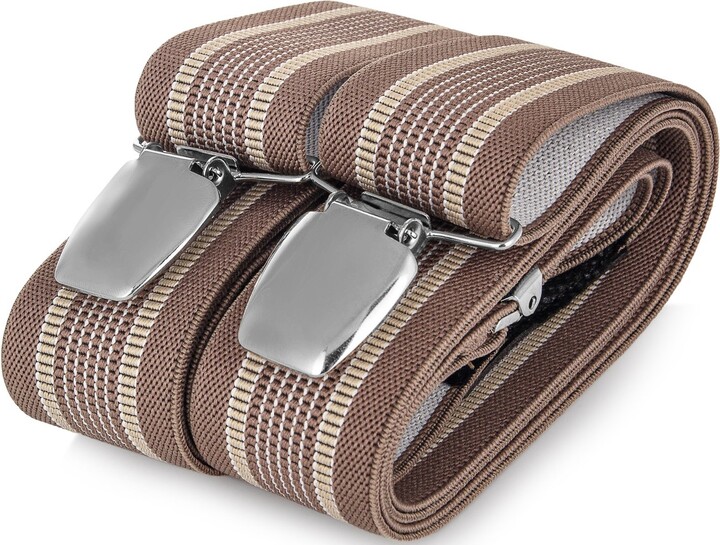 Decalen Mens braces wide adjustable and elastic suspenders Y shape with ...