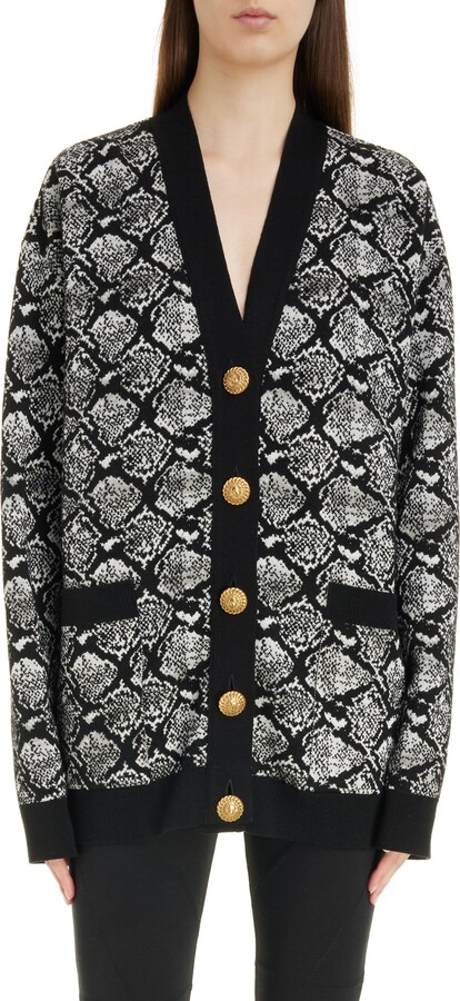 Balmain Python Pattern Merino Wool Blend Cardigan - ShopStyle