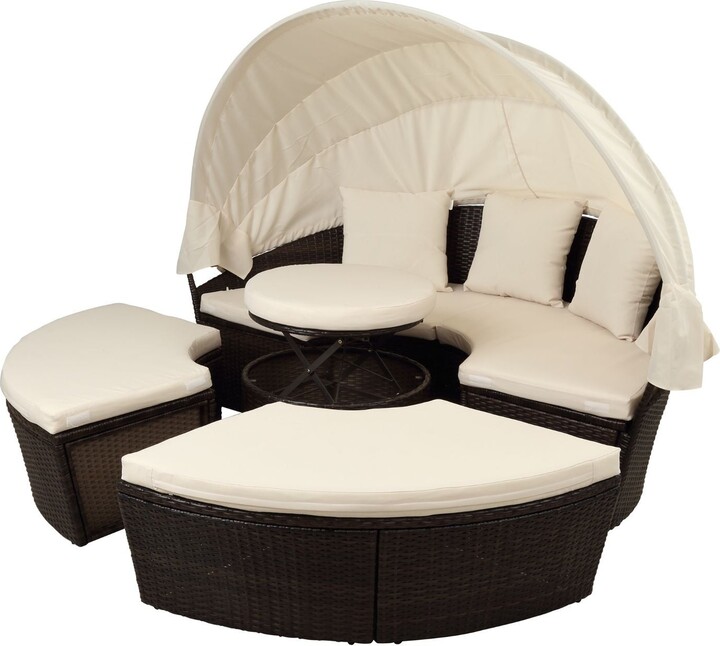 W Unlimited Round Outdoor Sectional Sofa Set Rattan Daybed Sunbed with ...