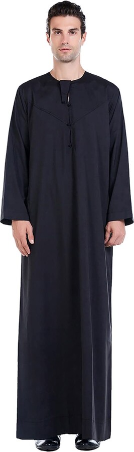 SDFRK® Thobe Men's Muslim Dress Long Sleeve Arabic Dress Thobe Thawb ...
