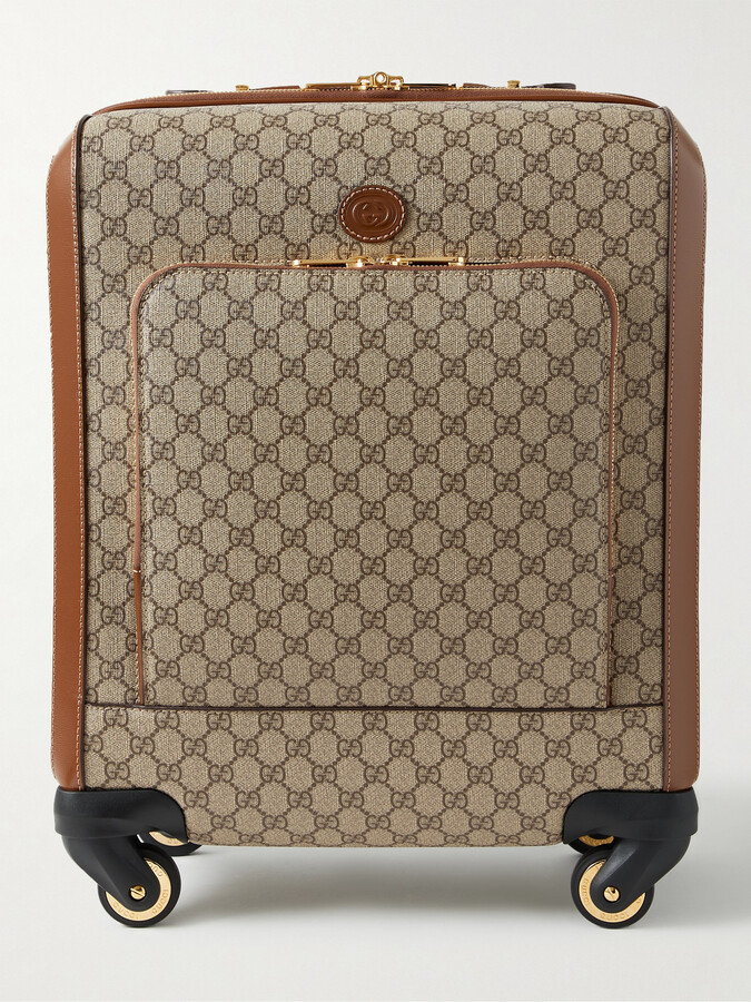 Gucci Small Cross-Grain Leather-Trimmed Monogrammed Canvas Suitcase ...