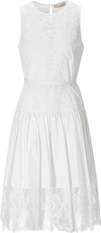 Twin-Set Twinset White Midi Dress With Lace - ShopStyle
