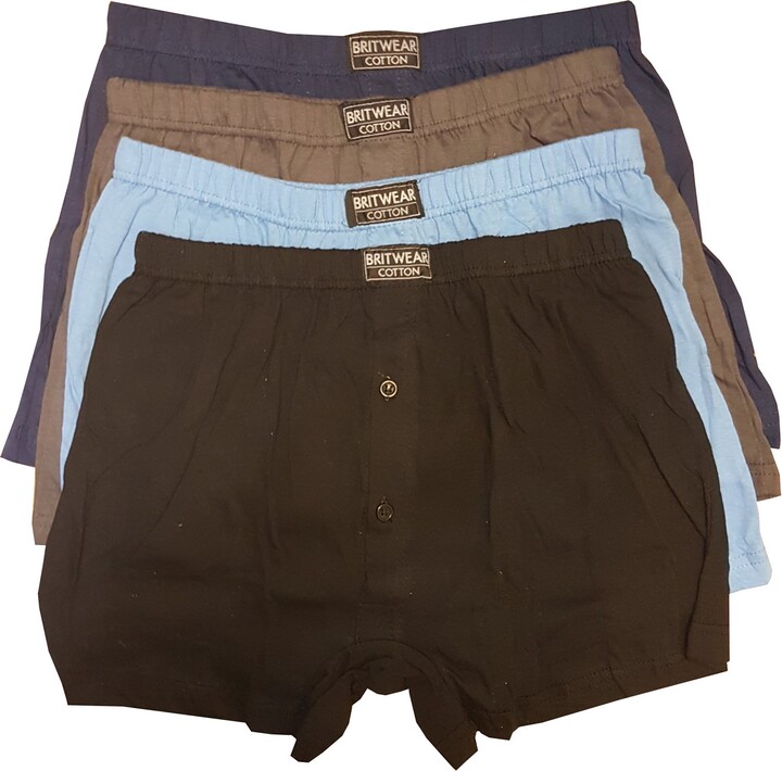 Britwear 12 x Mens Button Fly Jersey Boxer Shorts Natural Cotton Rich ...
