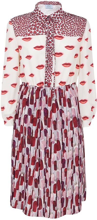 Prada Pleated Lipstick Print Dress - ShopStyle