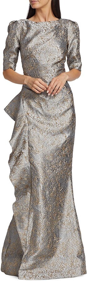 Teri Jon by Rickie Freeman Draped Metallic Jacquard Gown - ShopStyle ...