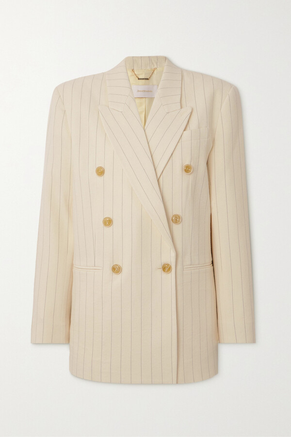Zimmermann Luminosity Oversized Double-breasted Pinstriped Wool And ...