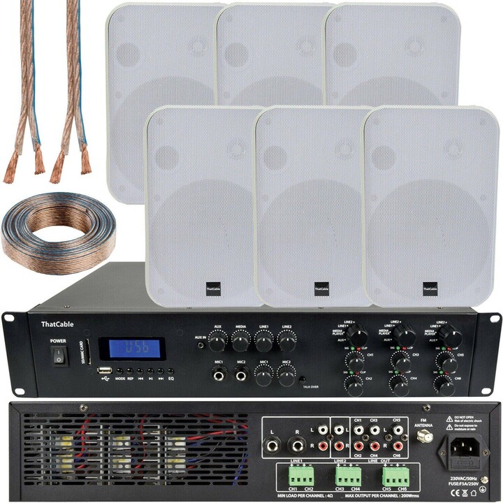 Loops 1200W Bluetooth Sound System 6x 200W White Wall Speaker 6 Zone ...