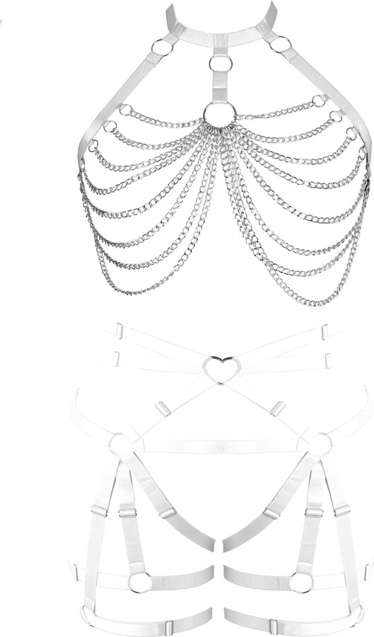 BANSSGOTH Plus Size Garters Set Full Body Harness Women Lingerie cage ...