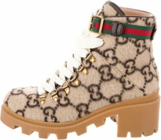 Gucci GG Logo Wool Lace-Up Boots - ShopStyle