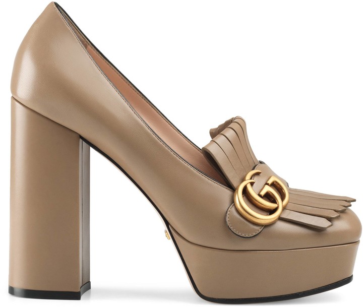 Gucci Leather platform pump with fringe - ShopStyle