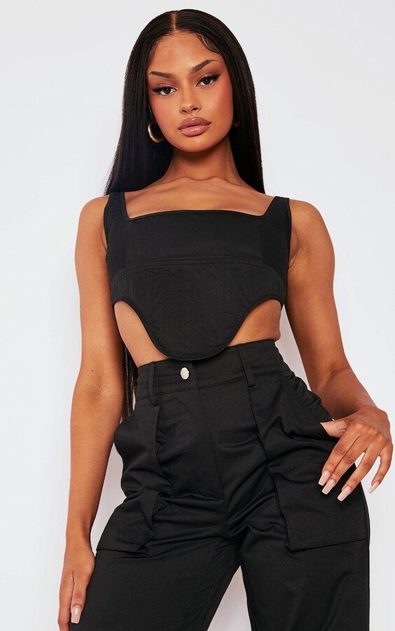 Black Twill Dip Hem Structured Cargo Corset - ShopStyle Jackets