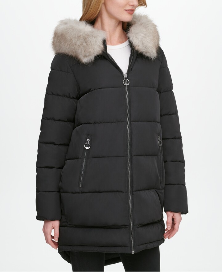 DKNY Faux-Fur-Trim Hooded Puffer Coat - ShopStyle Parkas