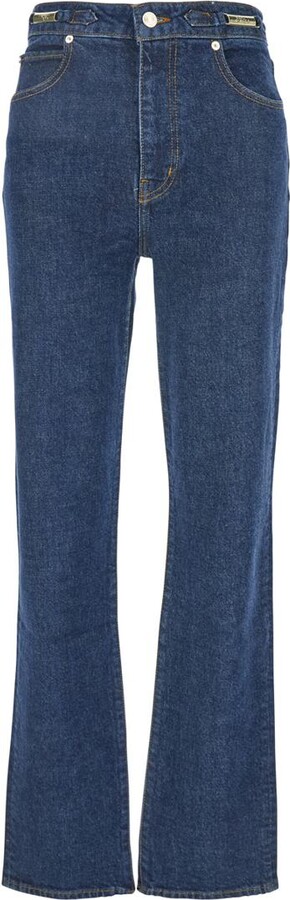 Frame X Ritz Paris 'The Ritz Ruler' Blue Flared Jeans With Logo Plaque ...