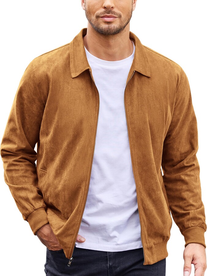 COOFANDY Men's Flight Suede Jacket Aviator Bomber Jacket Vintage Suede ...