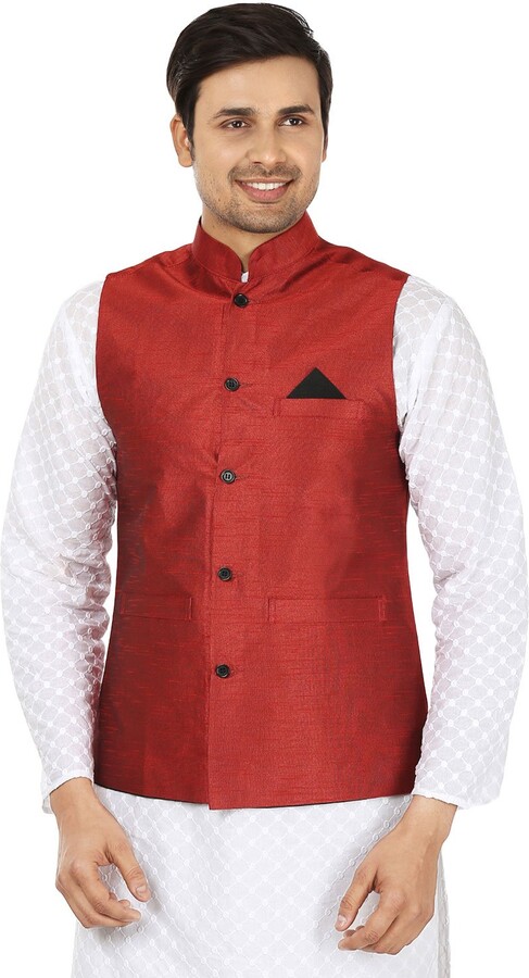 Maple Clothing Mens Traditional Indian Outerwear Silk Vest Sleeve Less ...