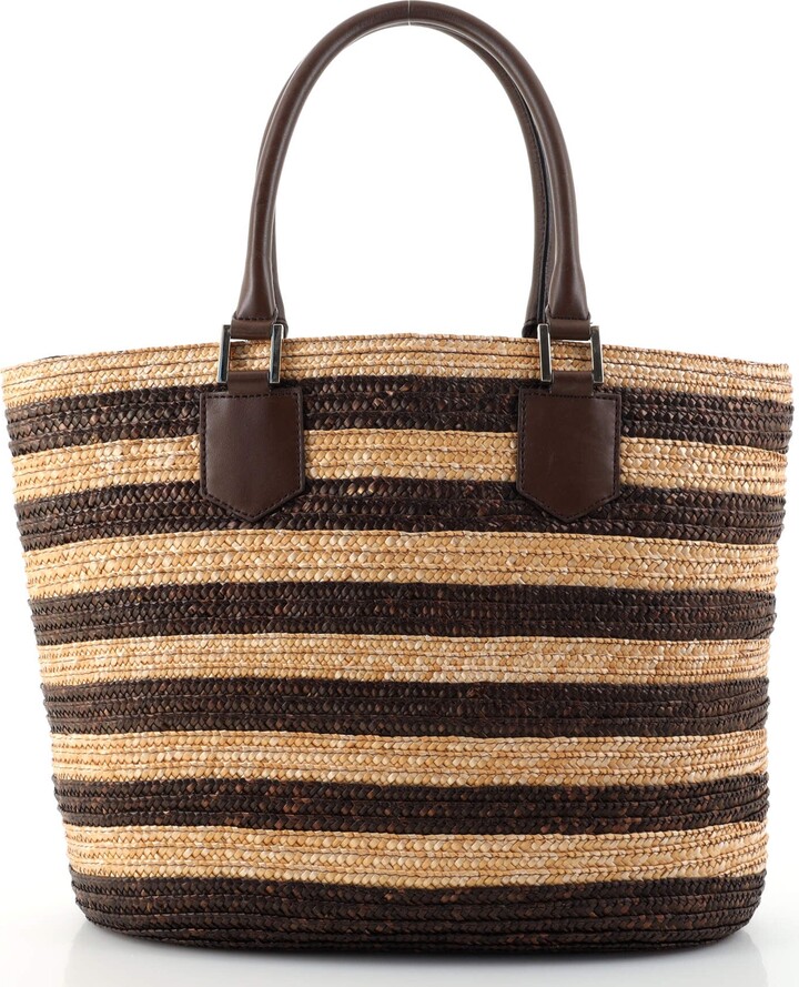 Fendi Drawstring Basket Tote Raffia with Pequin Canvas Interior - ShopStyle