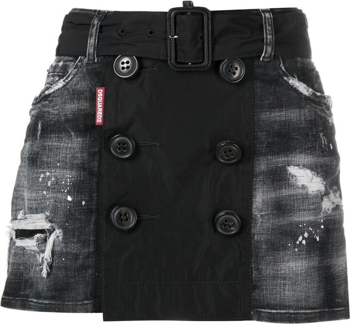 DSQUARED2 Double-Buttoned Denim Mini Skirt - ShopStyle