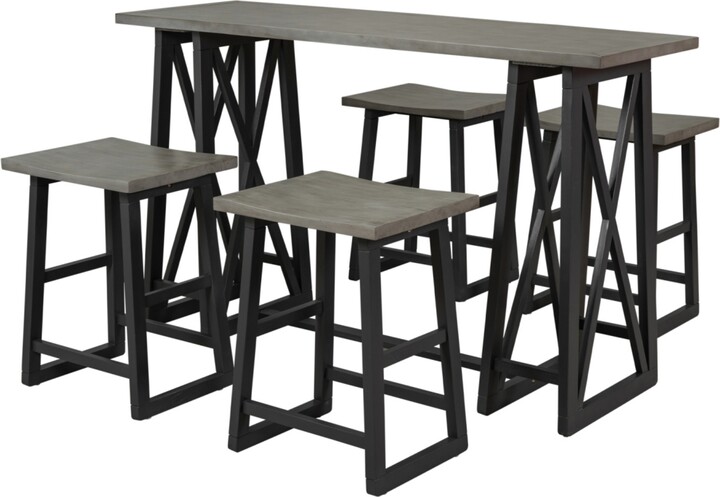 Simplie Fun Rustic Counter Height 5-Piece Dining Set, Wood Console ...