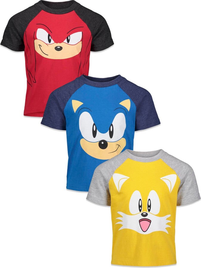 Sega Boys Sonic The Hedgehog Tails Knuckles 3 Pack T-Shirts Knuckles ...
