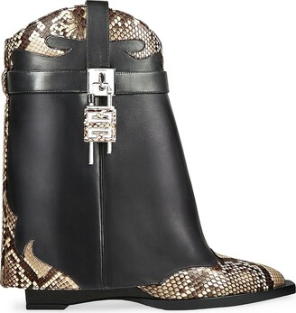 Givenchy Shark Lock Cowboy Ankle Boots In Leather And Python - ShopStyle