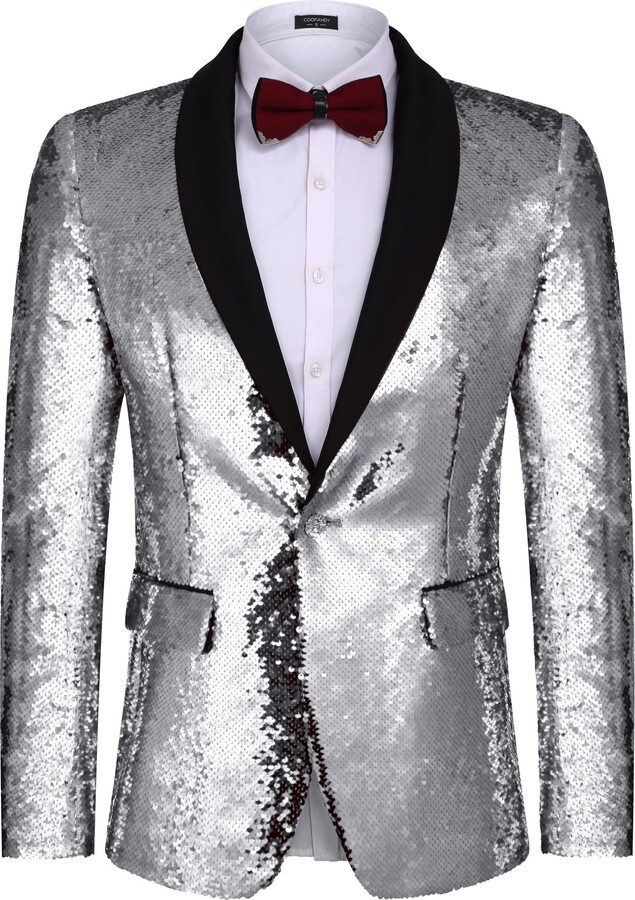 COOFANDY Men Shiny Sequin Blazer Tuxedo Party Dinner Prom One Button Suit Jacket - ShopStyle